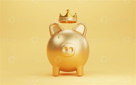 Cerdito Dorado Con Corona Sobre Fondo Amarillo Para El Concepto De