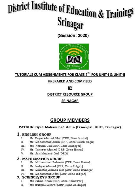 Class 7th Tutorial Cum Assighnment Unit I And Ii Pdf Variable