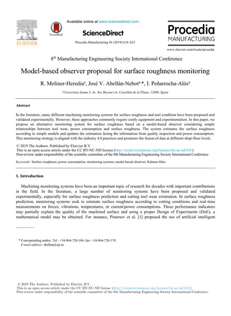 Pdf Model Based Observer Proposal For Surface Roughness Monitoring