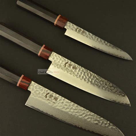 Gouken Octagon Handle Vg10 Damascus Hammered Set Utility Santoku Chef