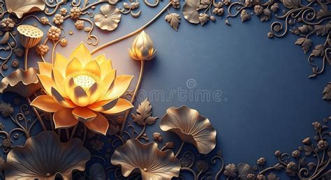 Intricate Floral Design Featuring A Golden Lotus Nelumbo Nucifera And