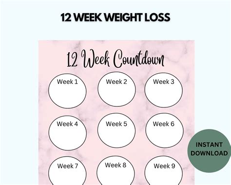 Printable Weight Loss Tracker Chart 12 Week Countdown Digital