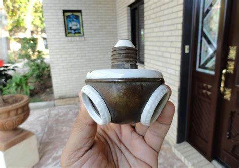 Antique Benjamin 3 Socket Porcelain And Brass Cluster Light Fixture ~1904