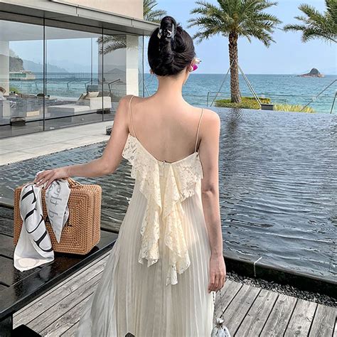 레이스여신 여름 어깨끈 뷔스티에 주름 나시 롱 원피스 여름 여신원피스 휴양지 바캉스 동남아 여성스러운 해외여행원피스