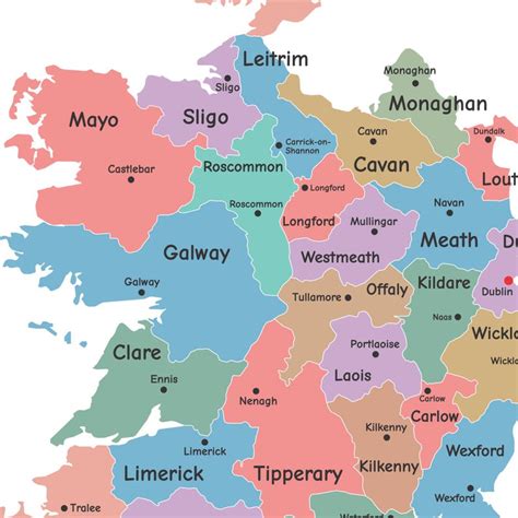 Ireland Political Map Poster With Counties And Capitals Colorful