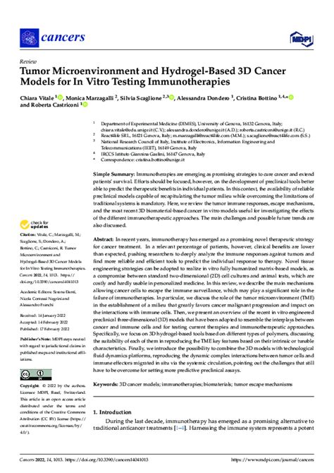 Pdf Tumor Microenvironment And Hydrogel Based 3d Cancer Models For In
