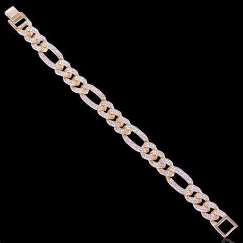 Gold Filled Oro Laminado Parisian Cz Figaro Link Bracelet Kuania