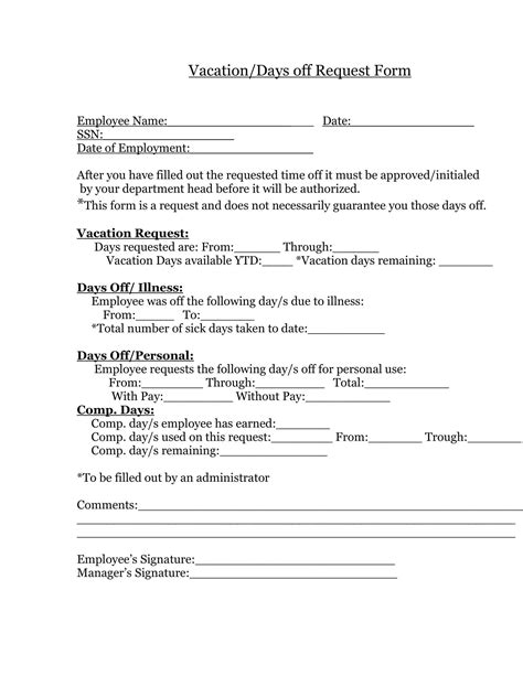 Free Printable Vacation Request Form Templates [pdf Word Excel]