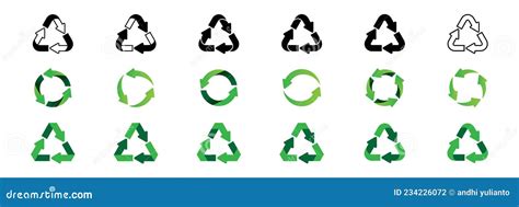 recycling icon set green triangle recycle symbol vector icon set
