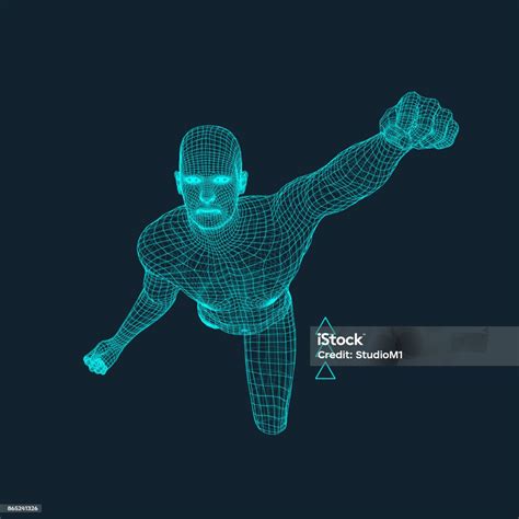 점프 맨 다각형 디자인입니다 남자 기하학적 디자인의 3d 모델입니다 사업 과학 및 기술 벡터 일러스트 레이 션입니다 3d 다각형 덮 음 피부입니다 인간의 다각형 몸입니다