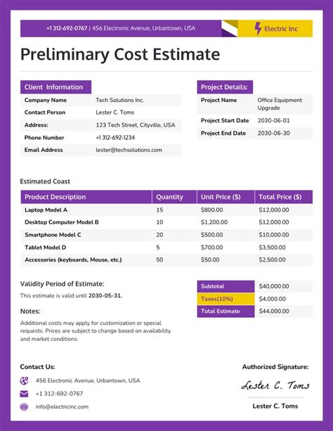 Preliminary Cost Estimate Template Venngage
