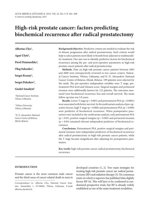 Pdf High Risk Prostate Cancer Factors Predicting Biochemical