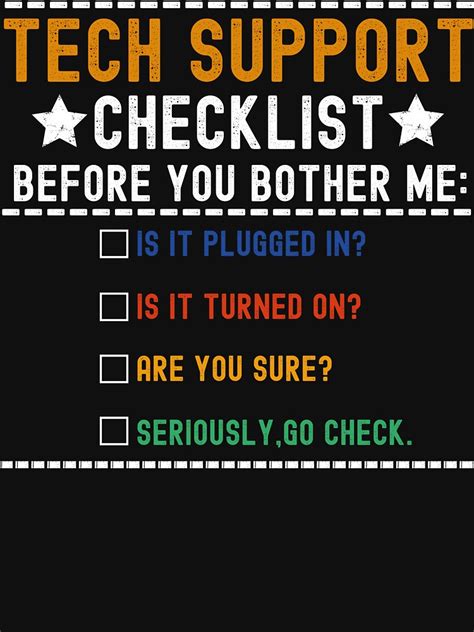 Funny Tech Support Checklist Computer Geek Sysadmin T Shirt For Sale