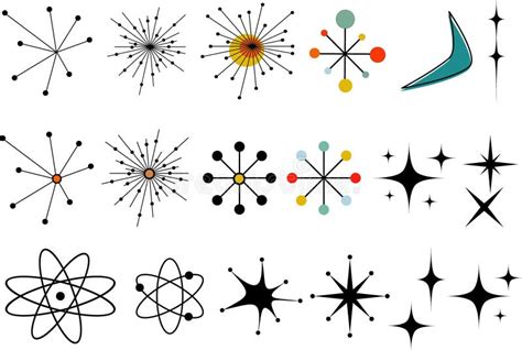 Mid Century Modern Vector Bundle Clip Art Retro Mcm Atomic Starburst