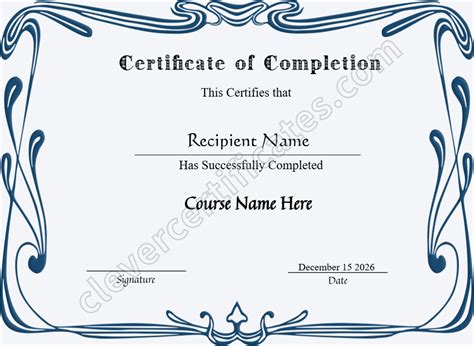 Editable Certificate Of Completion Editable Completion Certificate