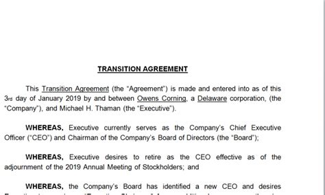 Transition Agreement Робочий зразок №15 шаблон зразок документу