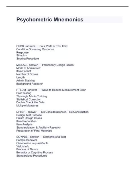psychometric mnemonics questions and answers 2024 crss stuvia us
