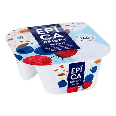 Йогурт Epica Crispy Натуральный со смесью из мюсли и сушеных ягод 6% ...