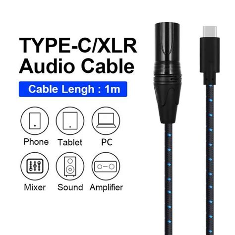 Typec To Xlr 100cm Usb C Au Câble Tressé En Nylon Type C De Xlr 3pin Pour Des Haut Parleurs