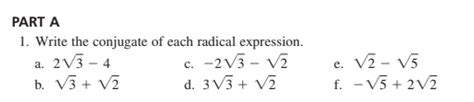 Solved Part Awrite The Conjugate Of Each Radical
