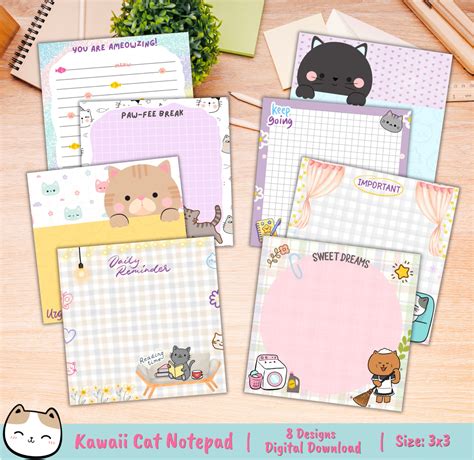 Kawaii Cat Notepad Cat Memo Sheet Cat Notepad Template Printable