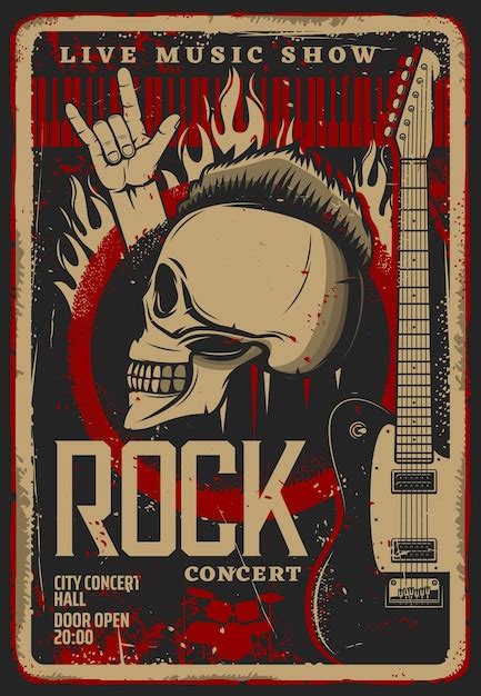 Musique Rock En Direct Convertir Un Modèle De Flyer Ou Daffiche Rétro Vecteur Premium