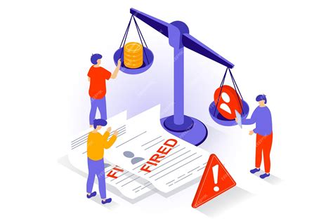 3d 아이소메트릭 디자인의 실업 및 위기 개념 사람들은 직원을 해고하기로 결정하고 경력 실패 및 스트레스 웹 그래픽용 아이소