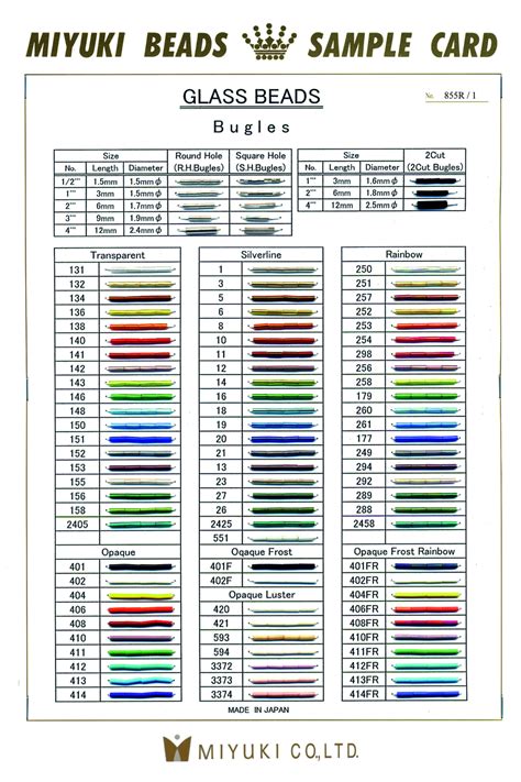Miyuki 3mm 6mm And 12mm Bugle Bead Colour Chart