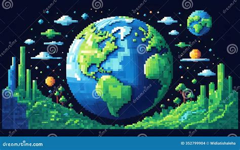 Pixelated Earth A Digital Depiction Of Our Planet Stock Illustration