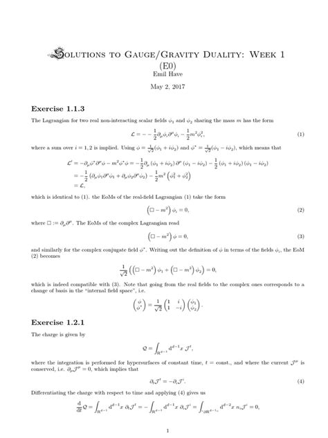 Solutions To Gaugegravity Duality Week 1 E0 Exercise 113 Pdf