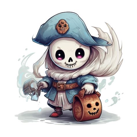 Cute Ghost Dressed As A Pirate Complete With A Tiny Pirate Hat Eye Patch And A Small Treasure Ch