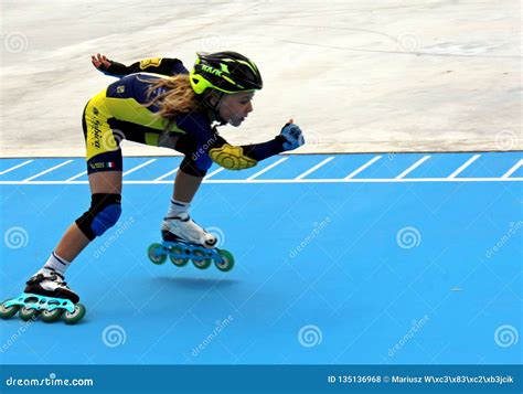 Roller Skating Rink With Young People Practising Roller Skate Outdoors