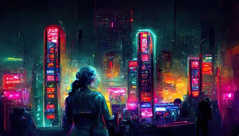 Futuristic Cyberpunk Downtown Concept Art Premium Ai Generated Image