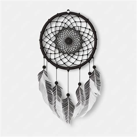 Premium Ai Image A Black And White Dream Catcher With White Feathers