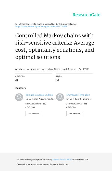 Pdf Controlled Markov Chains With Risk Sensitive Criteria Some Counter Examples