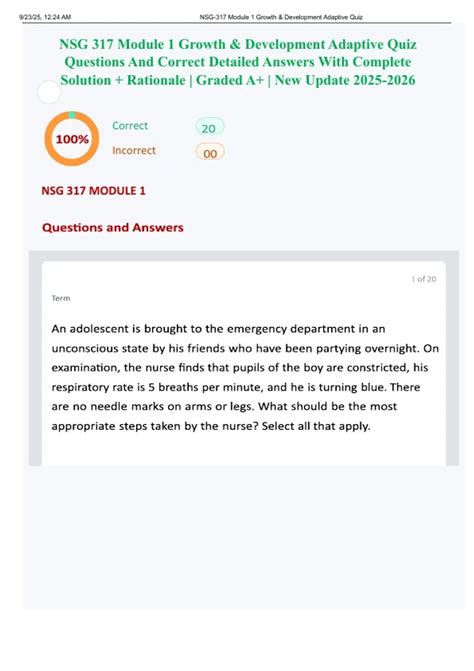 Nsg 317 Module 1 Growth And Development Adaptive Quiz Questions And