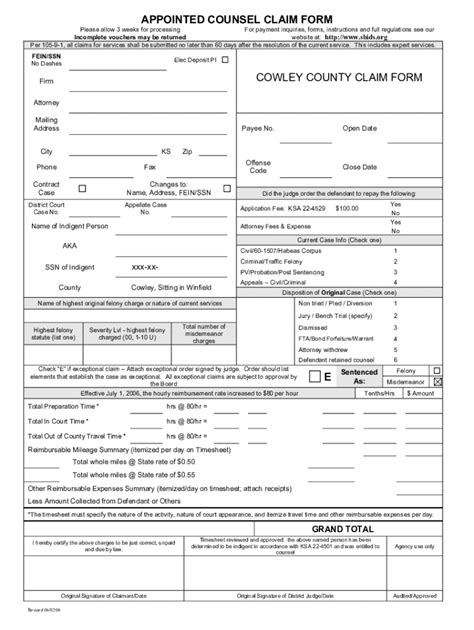 Fillable Online 2023 Appointed Counsel Claim Form For Indigent Defense
