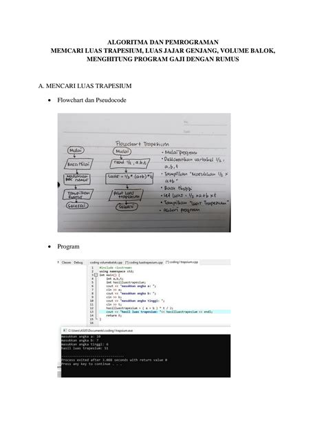 SOLUTION: Algoritma dan pemrograman mencari luas trapesium - Studypool