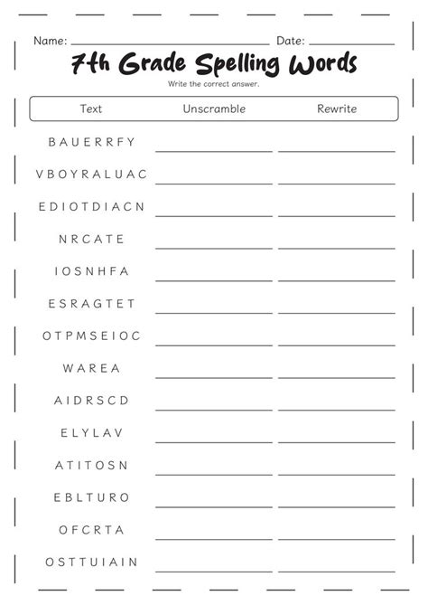 6th Grade Spelling Words Examples