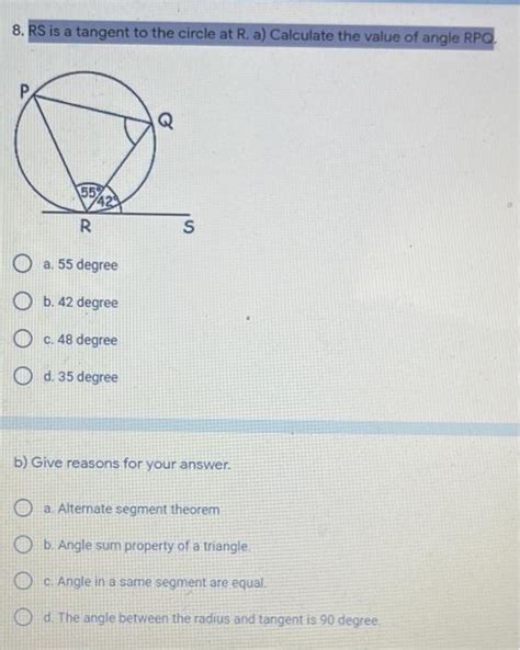 Solved RS Is A Tangent To The Circle At R A Calculate Chegg