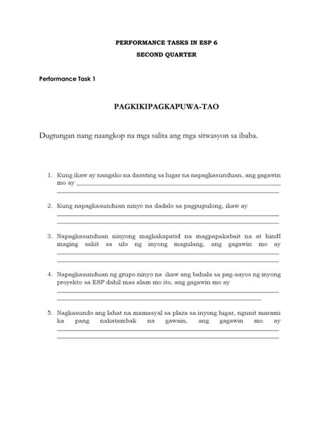 Esp 6 Worksheet Filipino Values