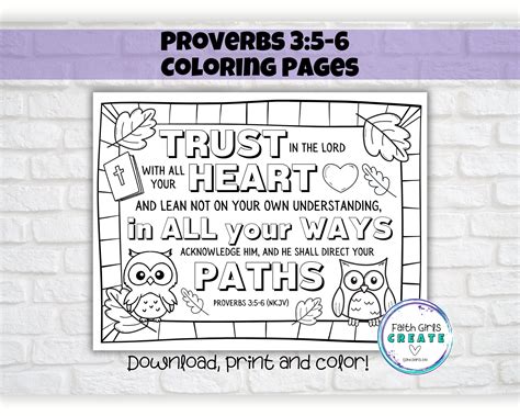 Proverbs 35 6 Trust In The Lord Set Of 5 Printable Colouring Pages For