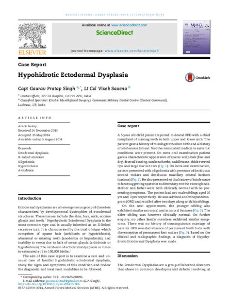 Pdf Hypohidrotic Ectodermal Dysplasia