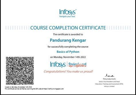 Pandurang Kengar On Linkedin I Completed Basic Of Python Course From The Website Of Infosys