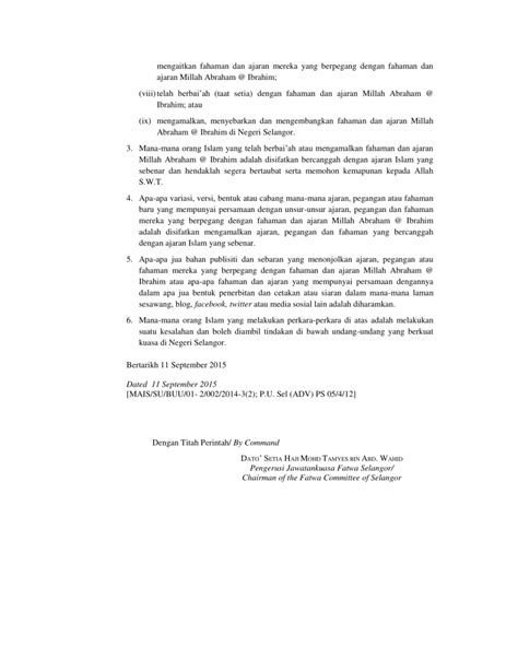 Fatwa Mengenai Ajaran Millah Abraham Ibrahim Di Negeri Selangor Jabatan Mufti Negeri Selangor