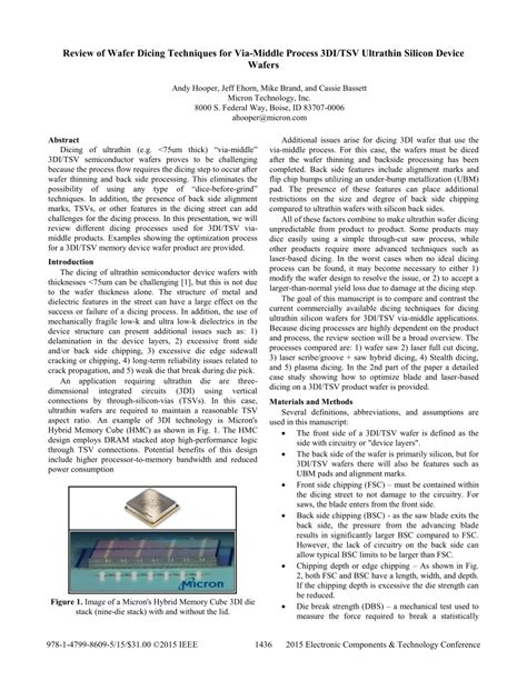 Pdf Review Of Wafer Dicing Techniques For Via Middle Process 3di Tsv Ultrathin Silicon Device