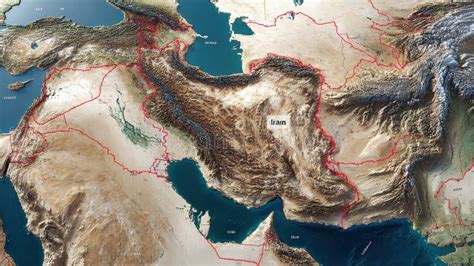Iran 3d Topographic Map Showing Borders Mountains And Coastline Stock