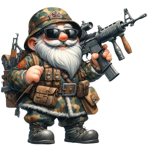 Premium Psd Cute Gnome Army Soldier Camouflage Clipart Illustration