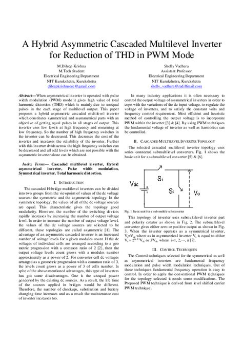 Pdf A Novel Hybrid Asymmetric Cascaded Multilevel Pwm Inverter For Reduction Of Thd