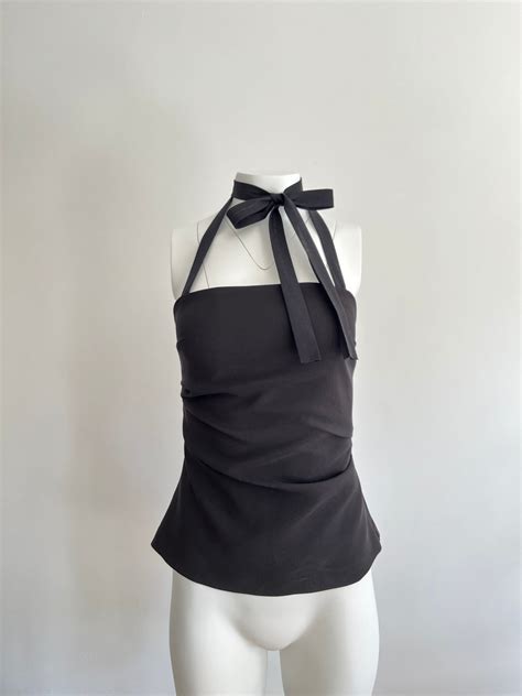 Bandeau Corset Top Black Halter Neck Tie Up Top Black Bow Tie Top